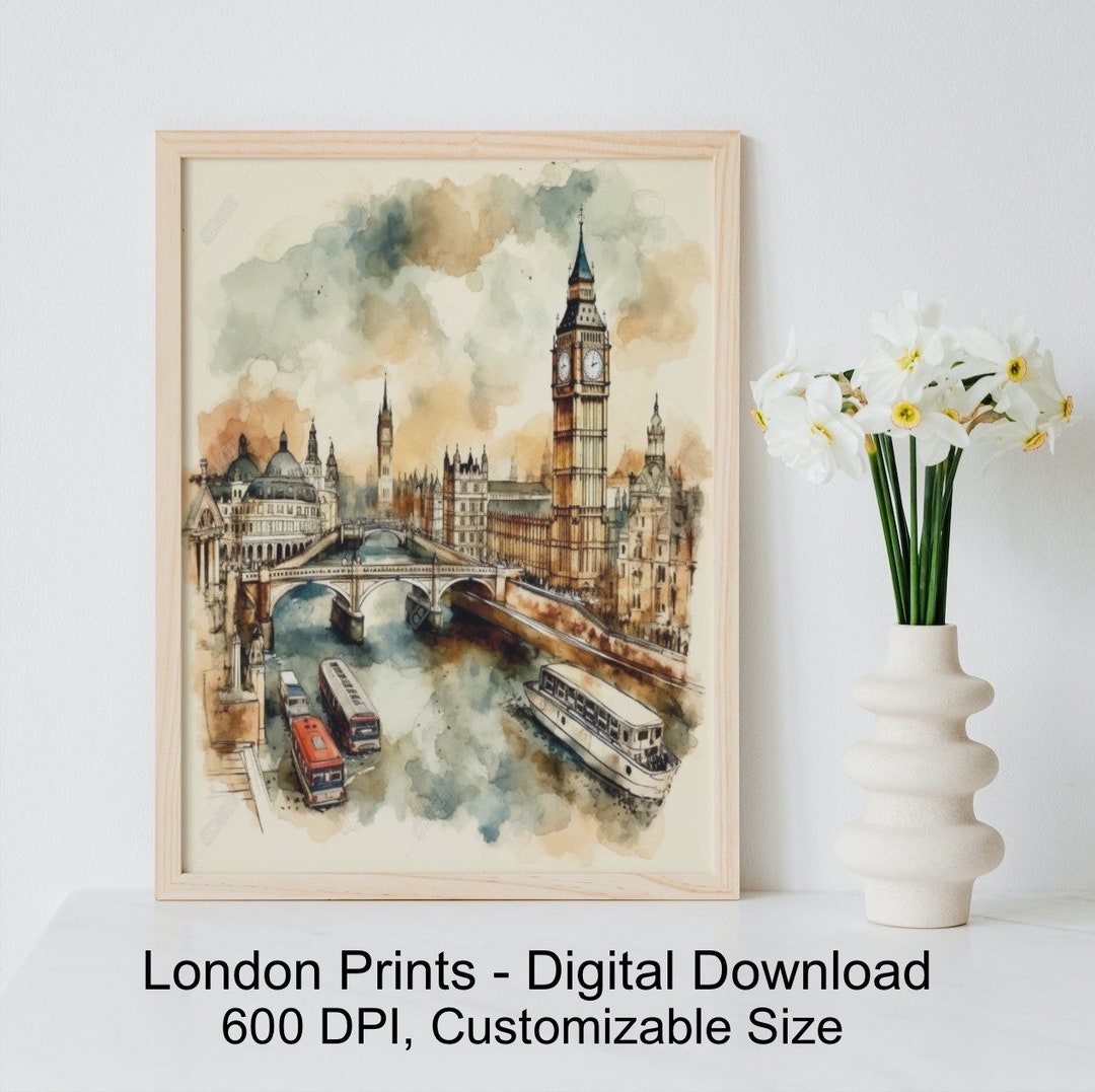 Set of 12 Watercolor London England Prints, 600 DPI Digital Download ...