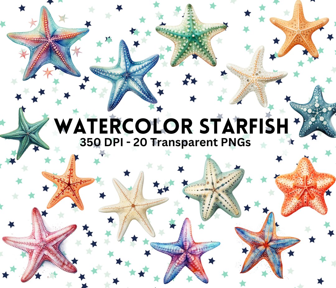 Watercolor Starfish Clipart, Colorful Seastars, Marine Life Decor, Sea ...
