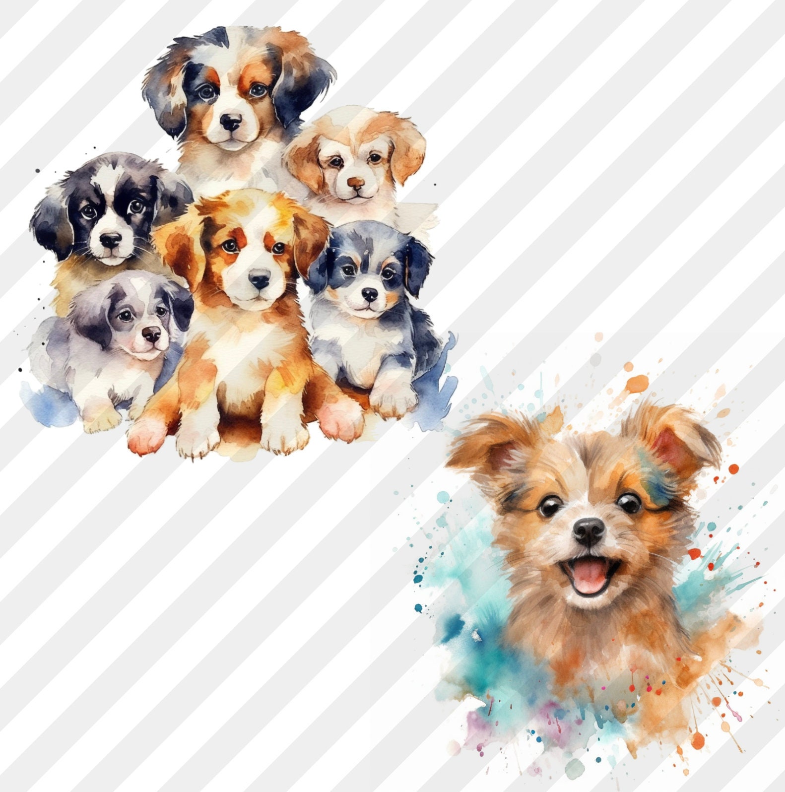 Watercolor Puppies Clipart PNG Bundle. Puppy Illustration Prints ...