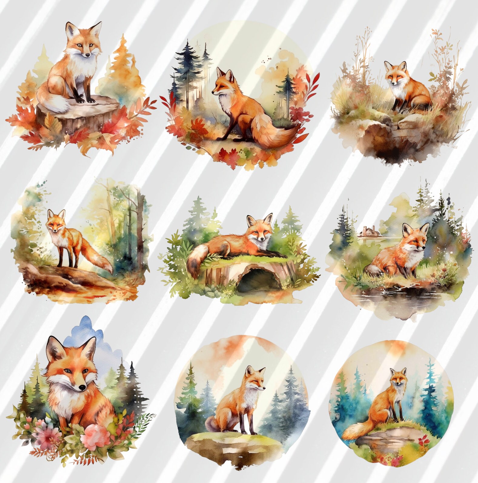 Watercolor Fox Clipart Painted Fox Clipart Woodland Forest - Etsy