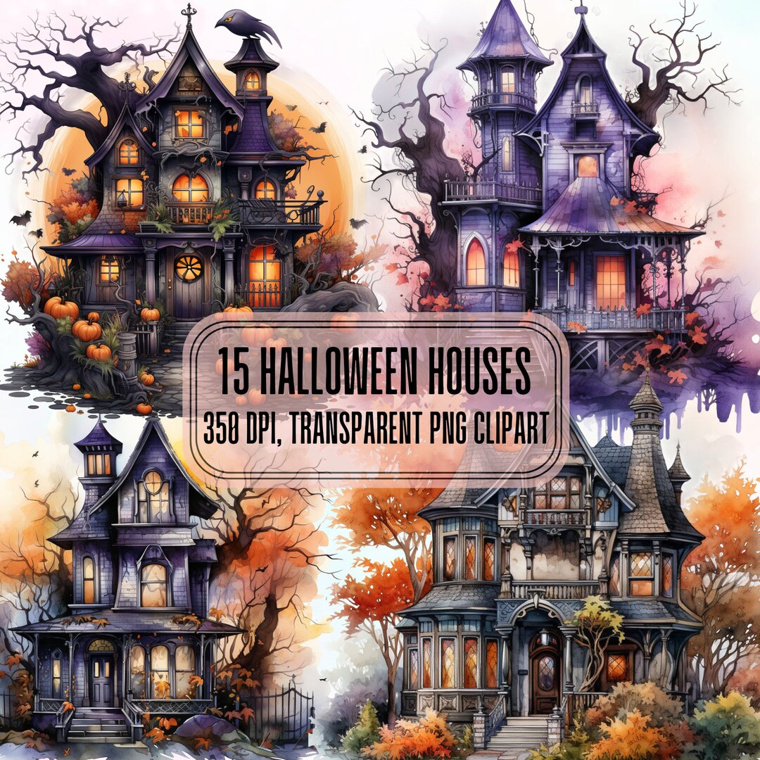 20 Spooky Halloween Houses Clipart PNG Bundle. Haunted Mansion, Witch ...
