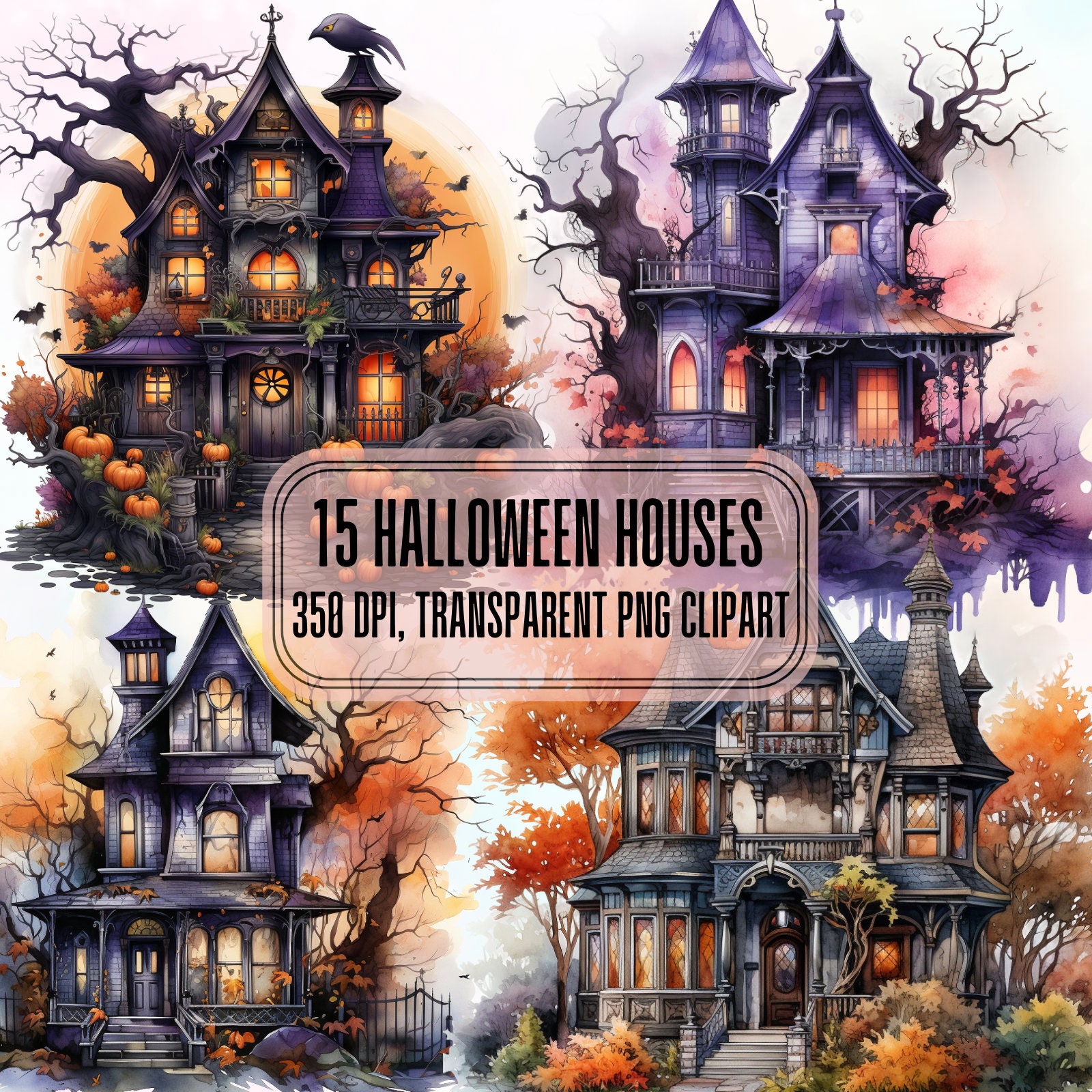 20 Spooky Halloween Houses Clipart PNG Bundle. Haunted - Etsy