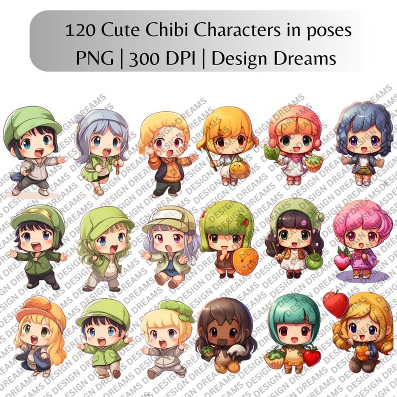 Fruitful Delights: Chibi Characters - Etsy