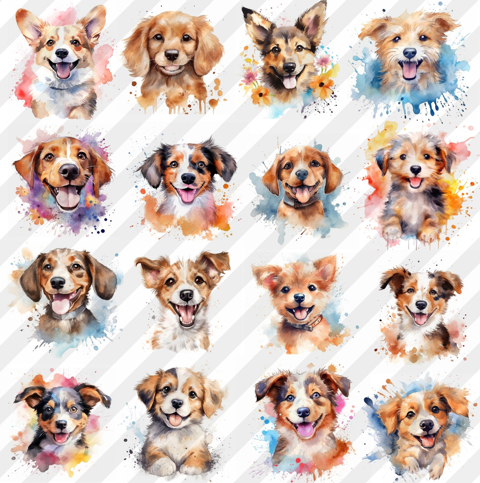 Watercolor Puppies Clipart PNG Bundle. Puppy Illustration Prints ...
