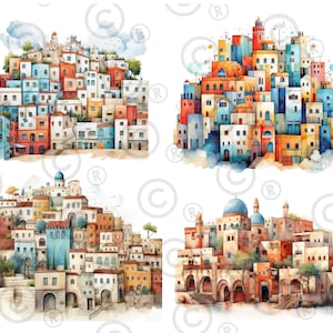 Jerusalem City Paintings, Colorful Houses, Streets, and Scenery. Middle ...