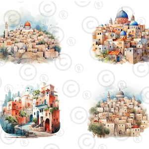 Jerusalem City Paintings, Colorful Houses, Streets, and Scenery. Middle ...
