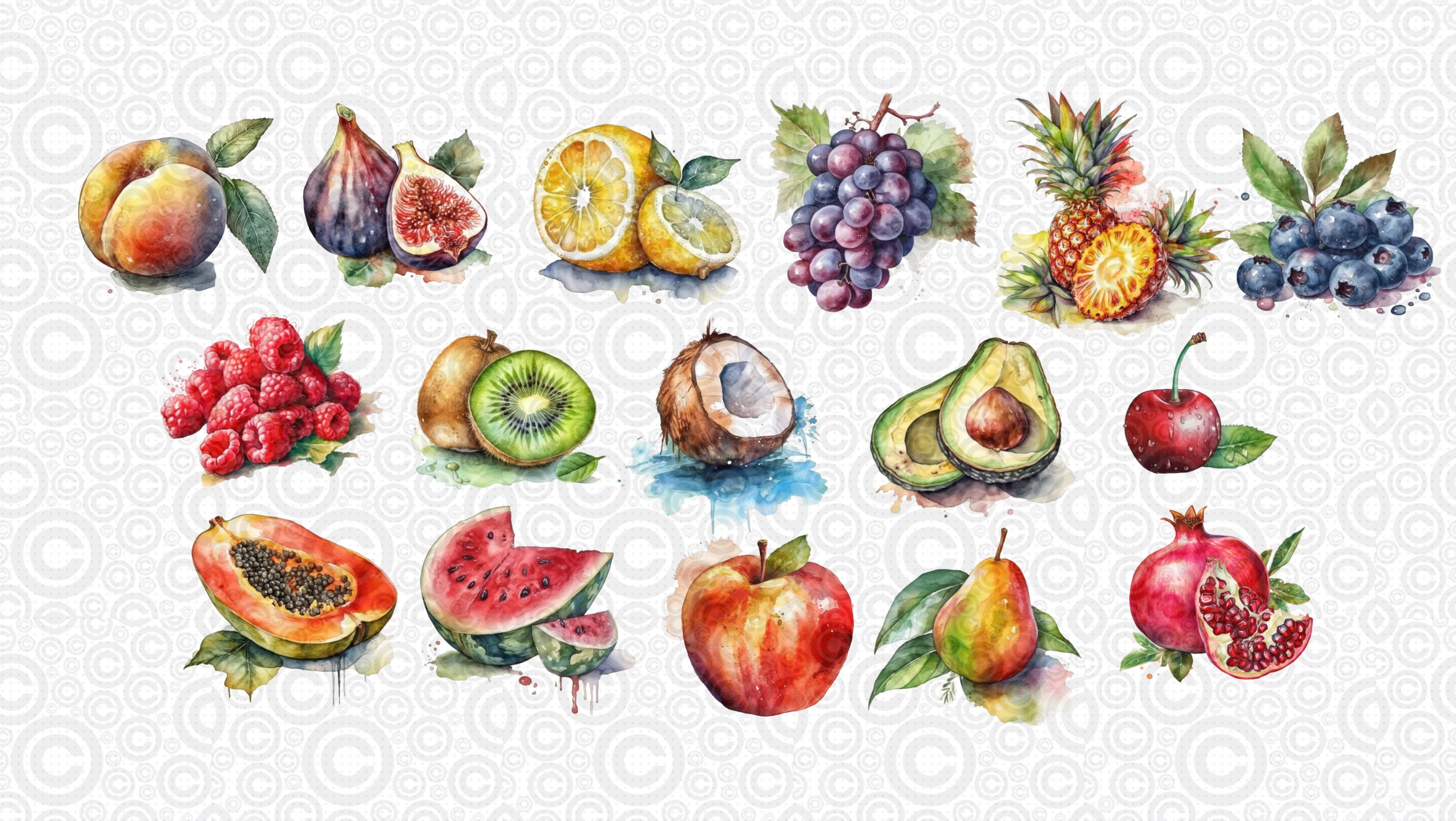 16 Watercolor Mixed Fruits Clipart. Fruit Drawing, Tropical Fruit ...