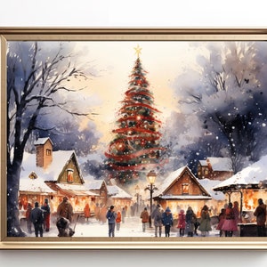 Vintage Christmas Village Watercolor Painting Prints (digital Download ...