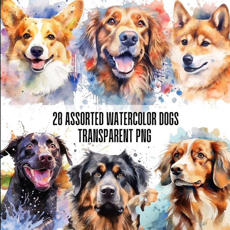 Watercolor Dog Clipart: 20 PNG Illustrations (digital Download) - Etsy ...