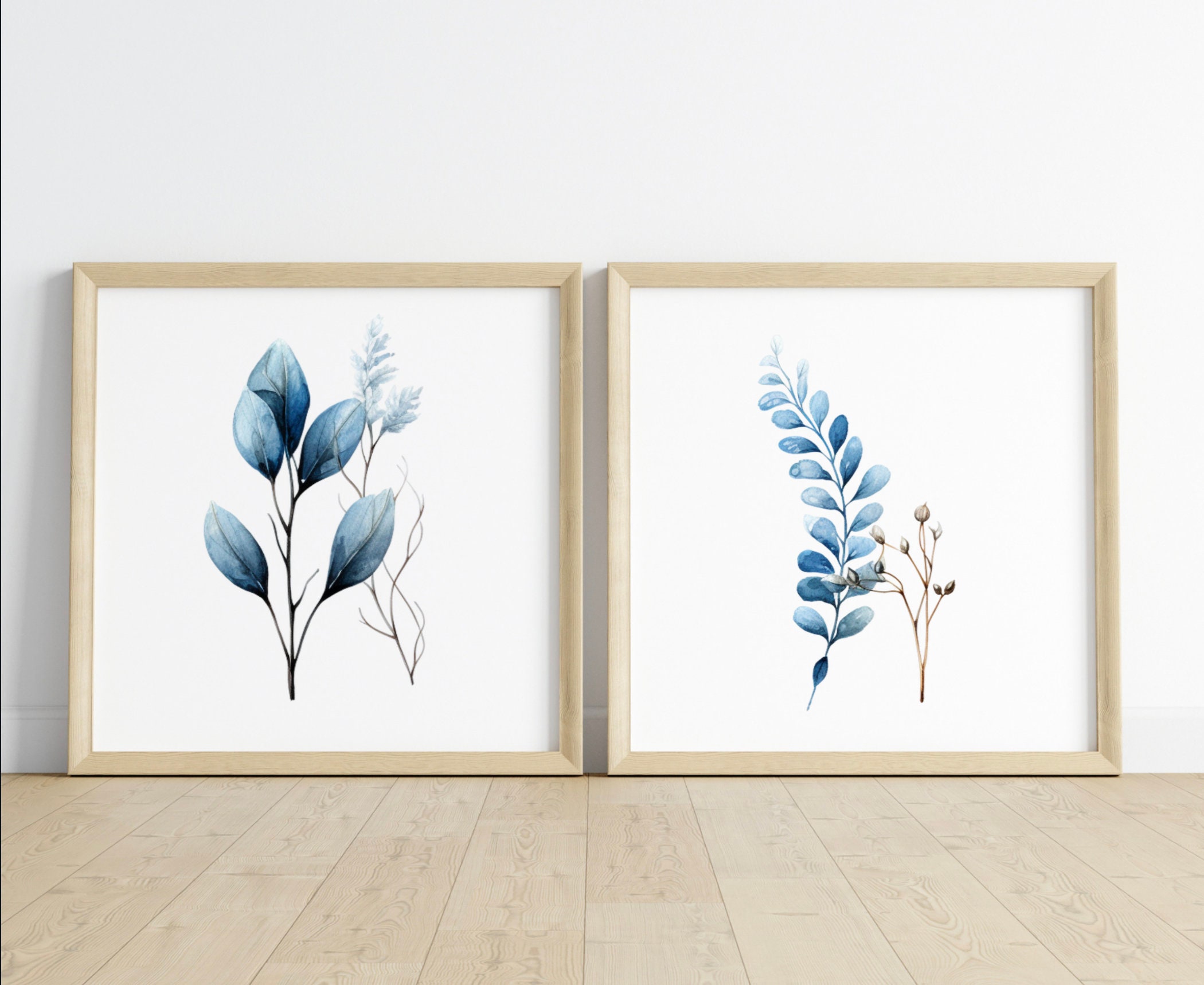 Blue Botanical Clipart, Watercolor Flower & Leaf Elements, Blue Floral ...