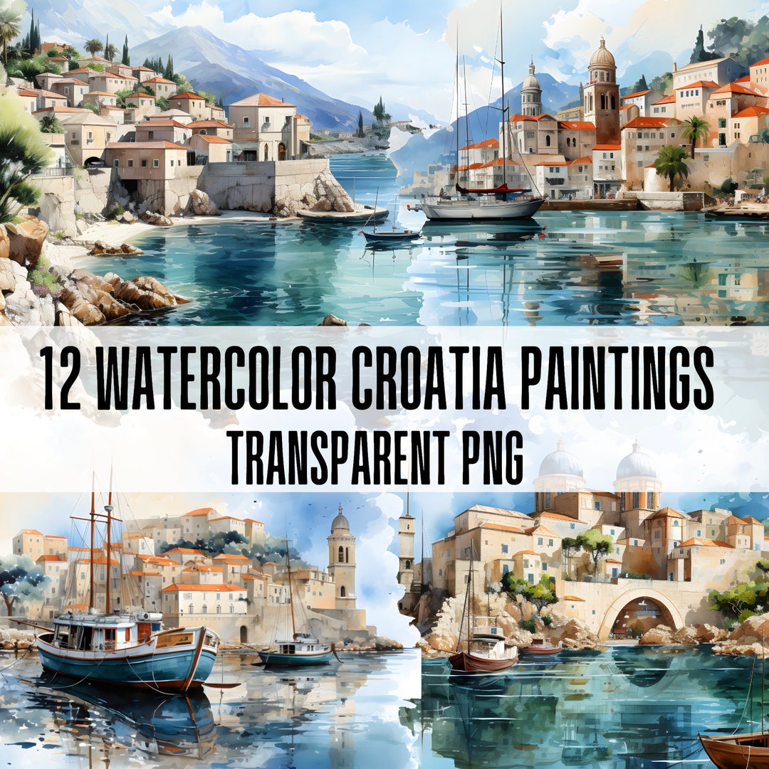 Mediterranean Landscape Printable Clipart Bundle. Cozy Homes and Ocean ...
