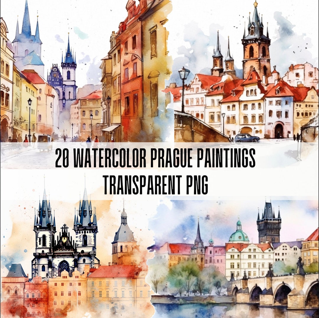 20 PCS Watercolor Prague Czech Republic Illustration Clipart PNG Bundle ...