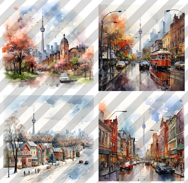Toronto Watercolour Paintings Clipart Bundle. Digital Download. Toronto ...