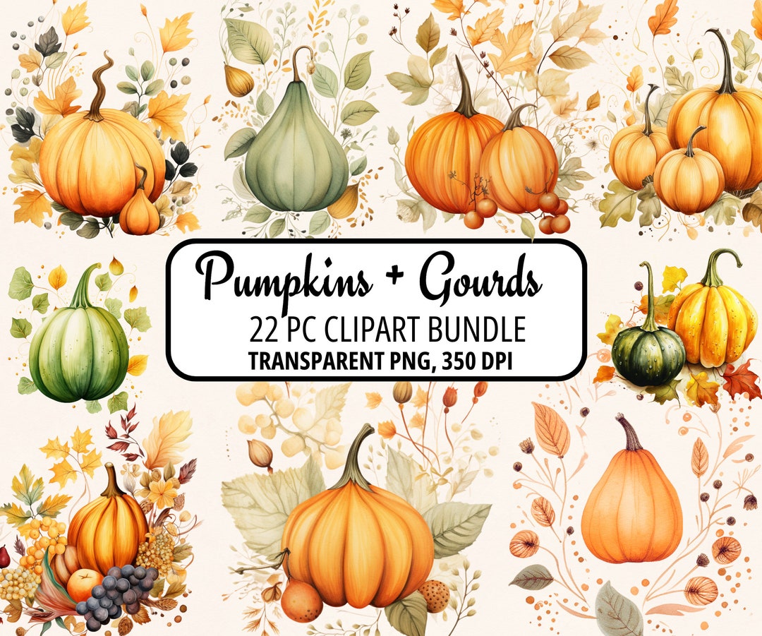 Pumpkin, Gourd & Squash Watercolor Clipart, Transparent PNG Bundle ...
