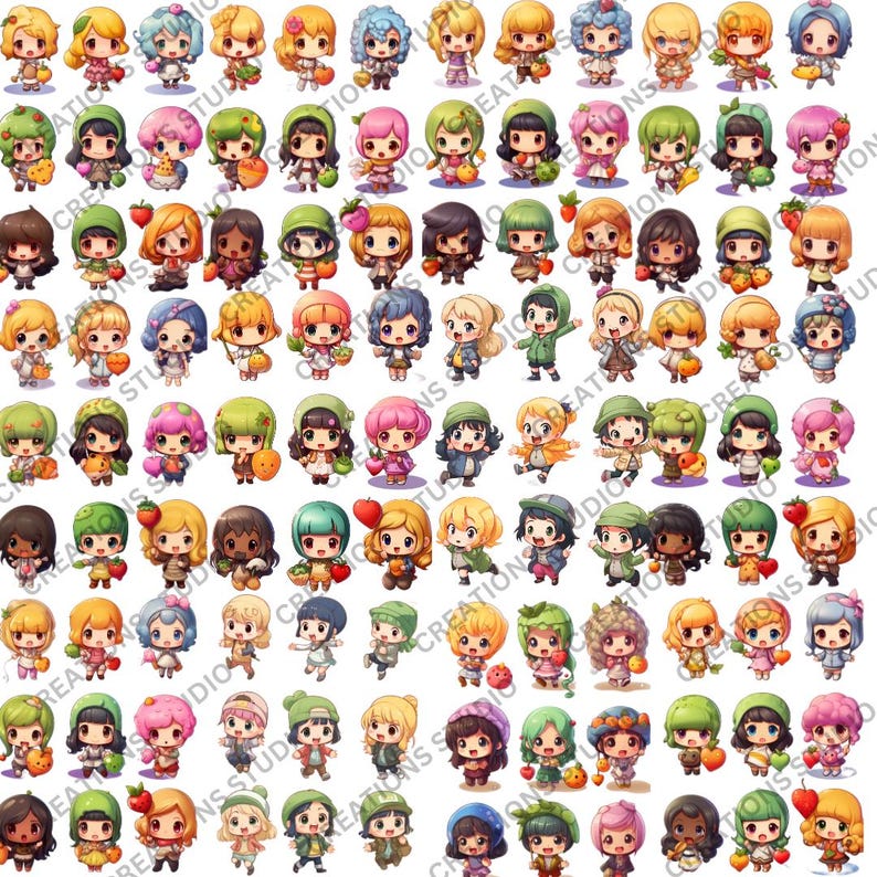 Fruitful Delights: Chibi Characters - Etsy