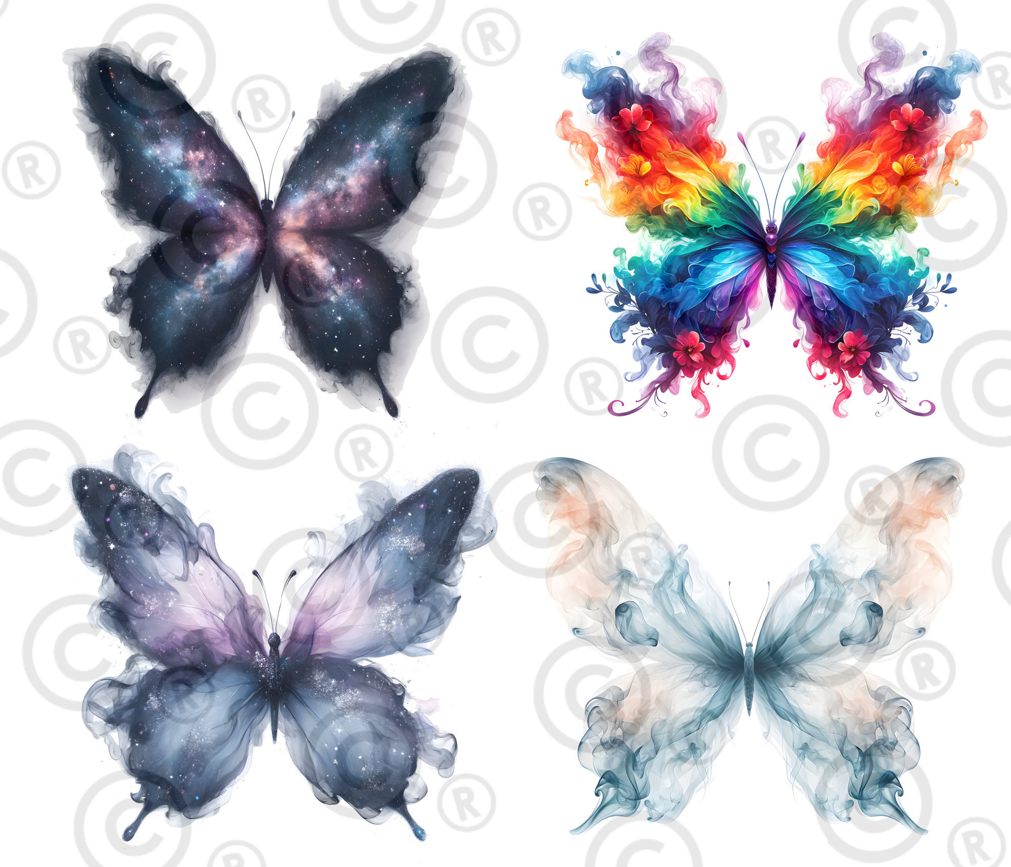 Smoke Butterfly Clipart, Colorful Smokey Butterfly Graphics, Ethereal ...