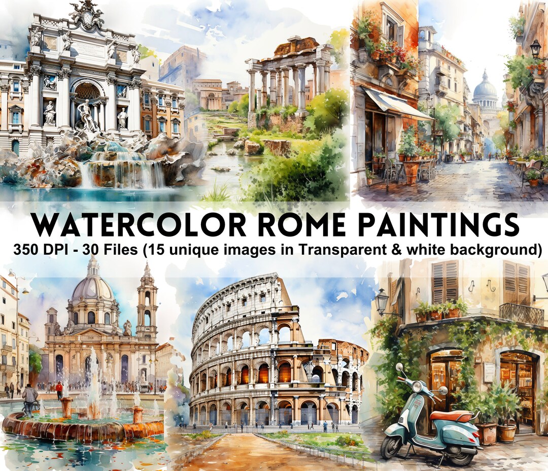 Rome Italy Watercolor Clipart: Italian Landmarks PNG (digital Download ...