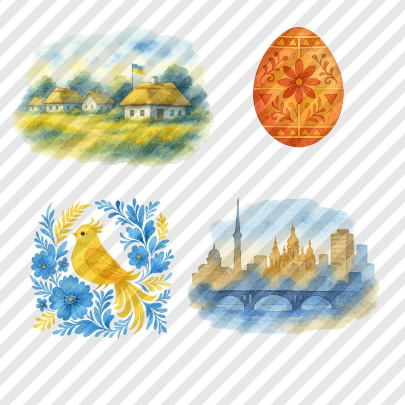 Ukraine Clipart Bundle, Watercolor PNG Printable, Kiev Landmarks, Folk ...