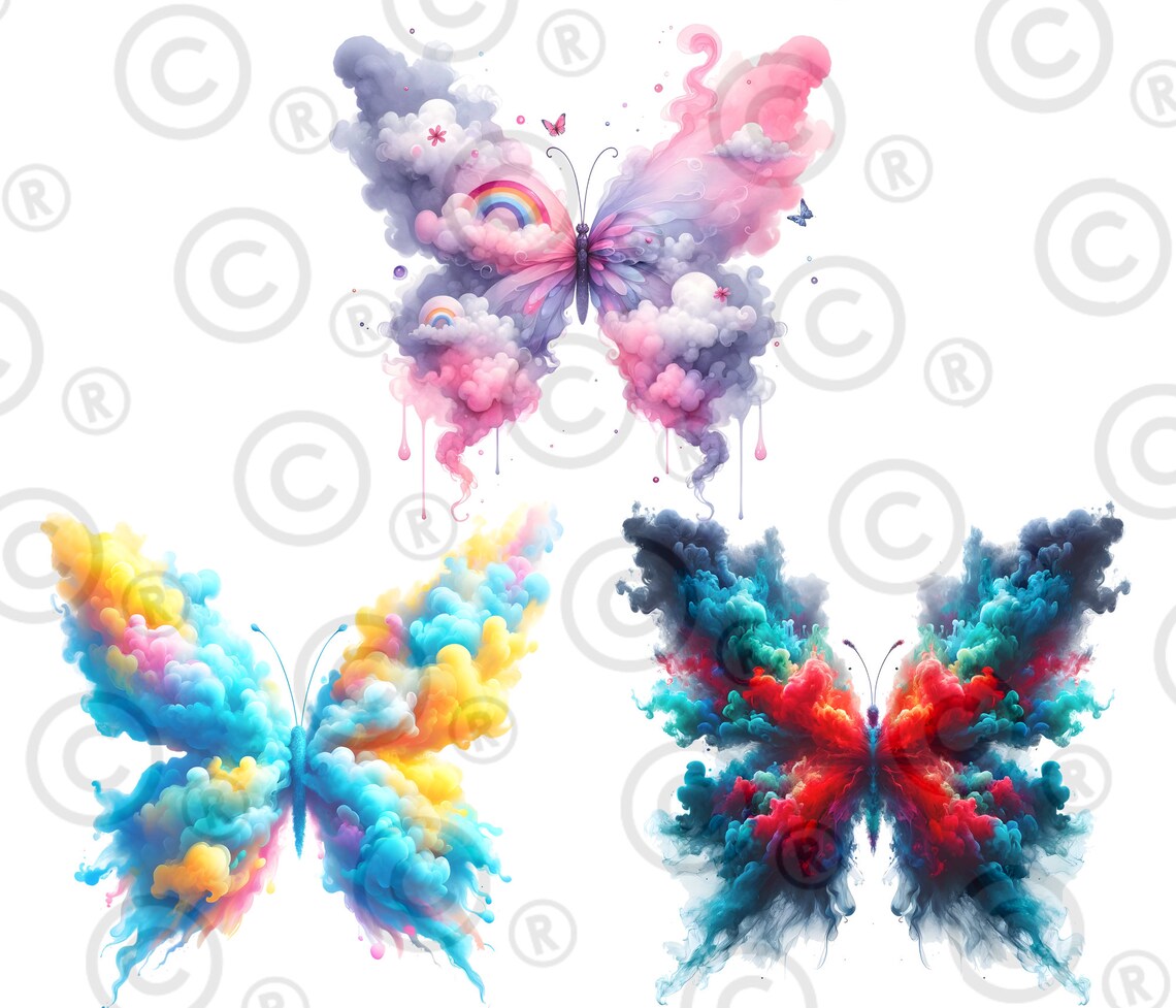 Smoke Butterfly Clipart, Colorful Smokey Butterfly Graphics, Ethereal ...