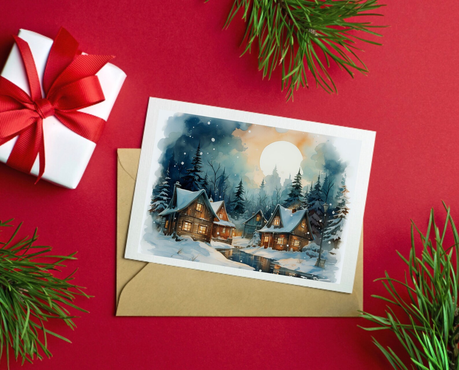 Vintage Christmas Village Watercolor Painting Prints (digital Download ...