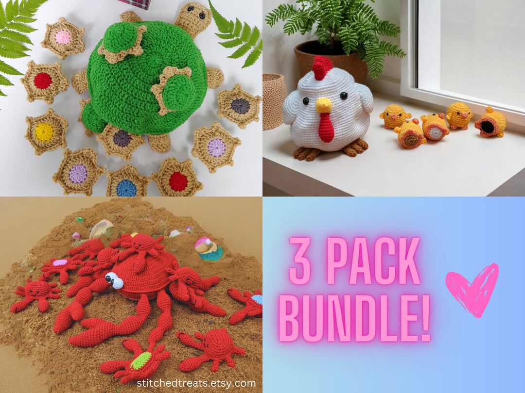 Crochet Memory Game BUNDLE | Turtle, Chicken, Crab Memory Game Pattern ...