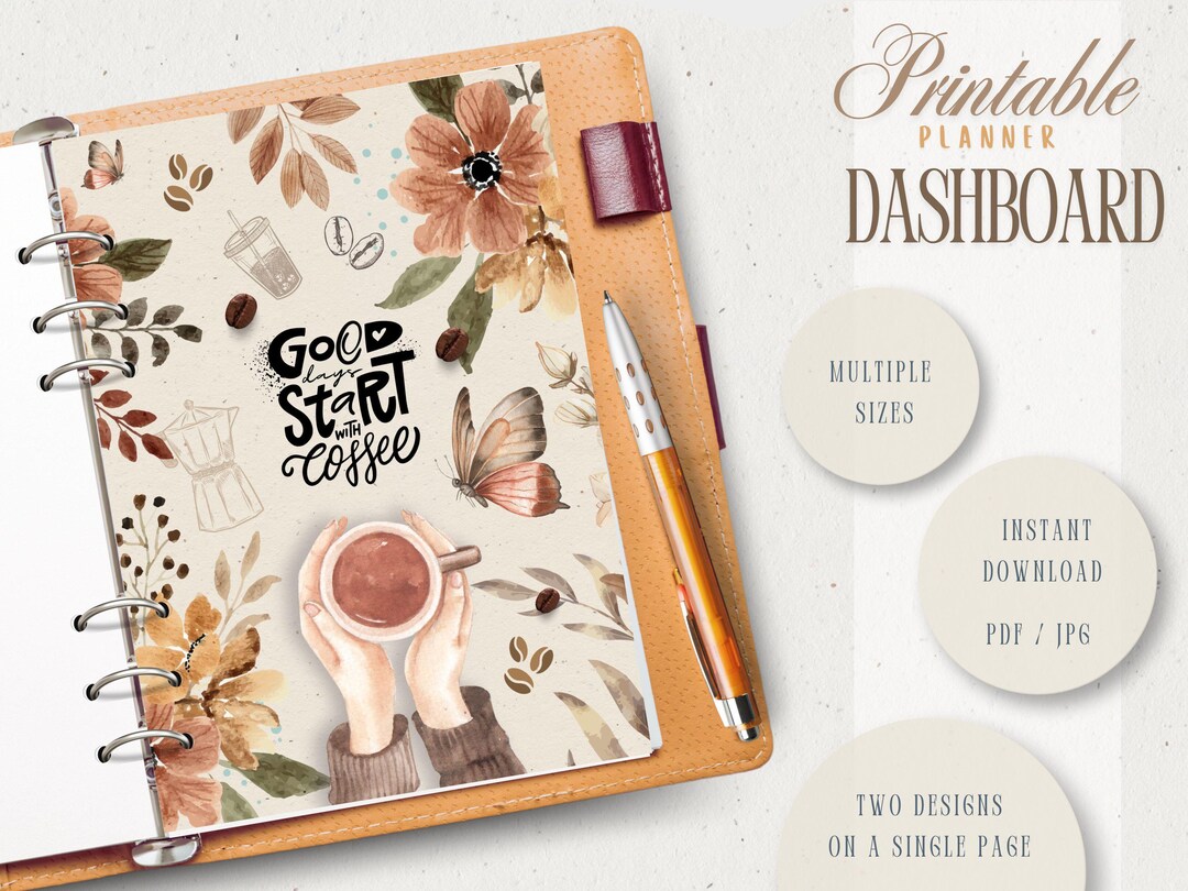 Printable Planner Dashboard, Printable Coffee Themed Planner Dashboard ...
