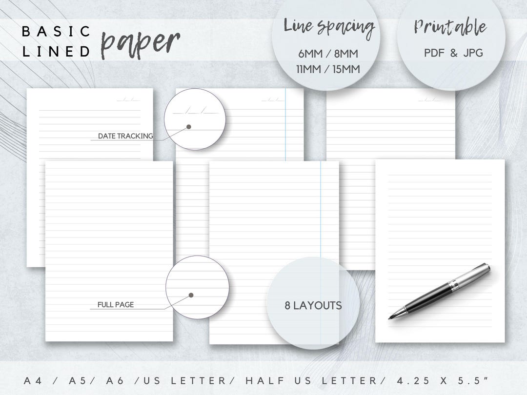 Customisable Lined Paper Bundle: A4, A5, A6 + US Letter Sizes (digital ...
