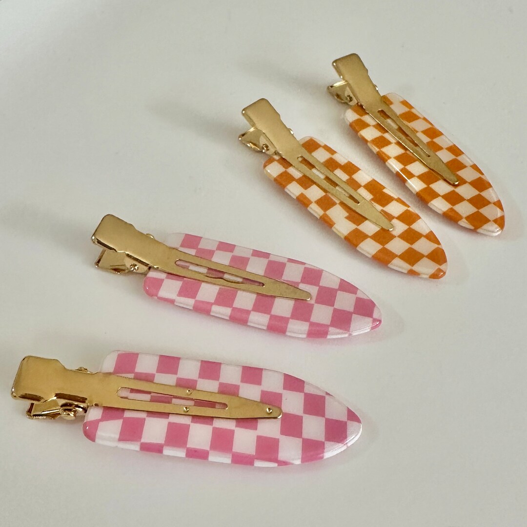 2pcs Checkered Pattern No Bend Hair Clips Checkerboard No Crease Hair ...