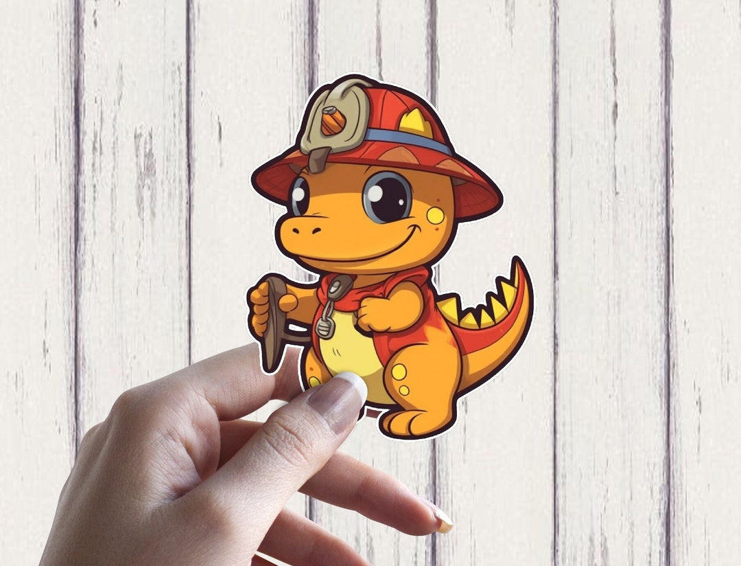 Firefighter Dinosaur Sticker - Etsy