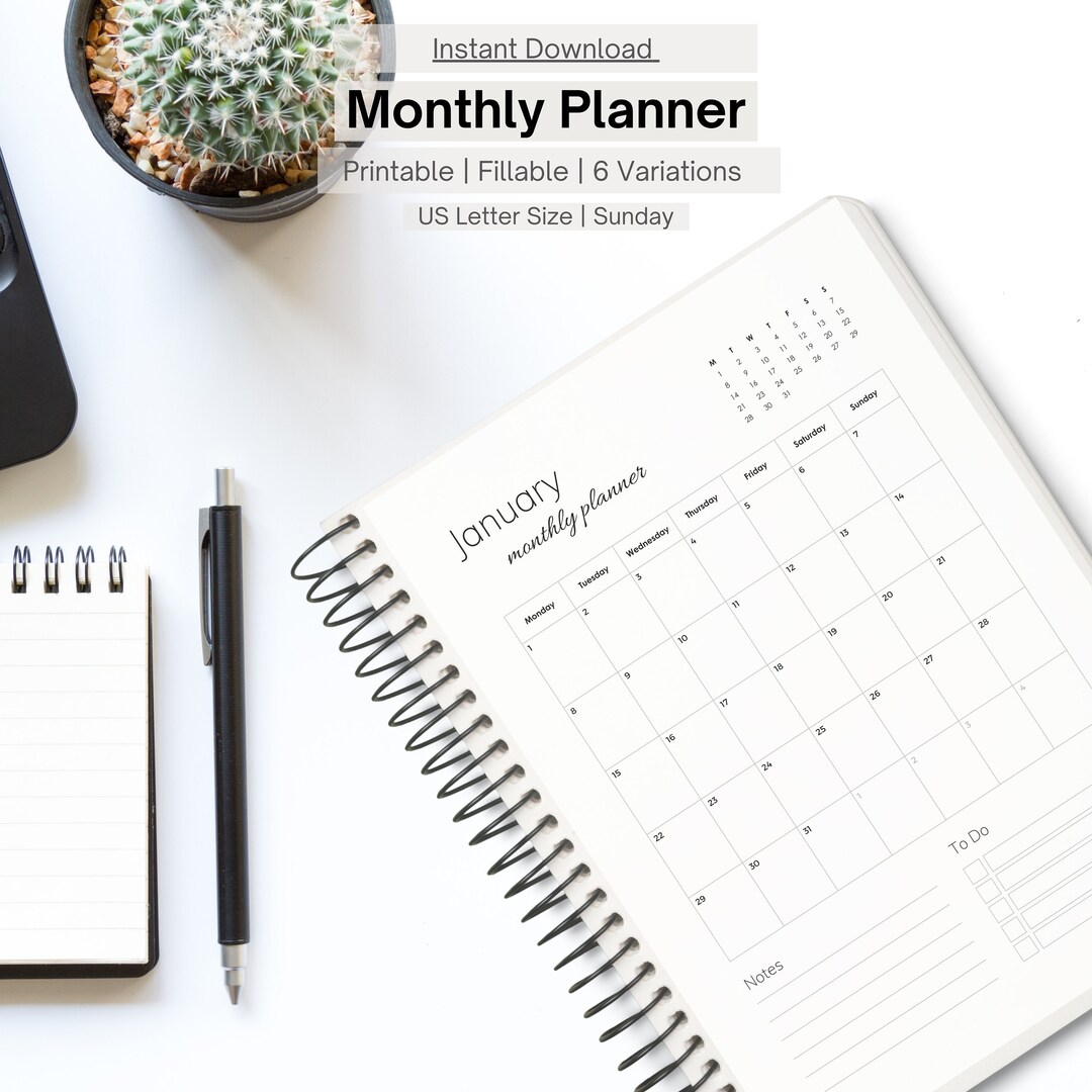 2024 Monthly Planner Minimalist Design US Letter Size Starts Sunday ...