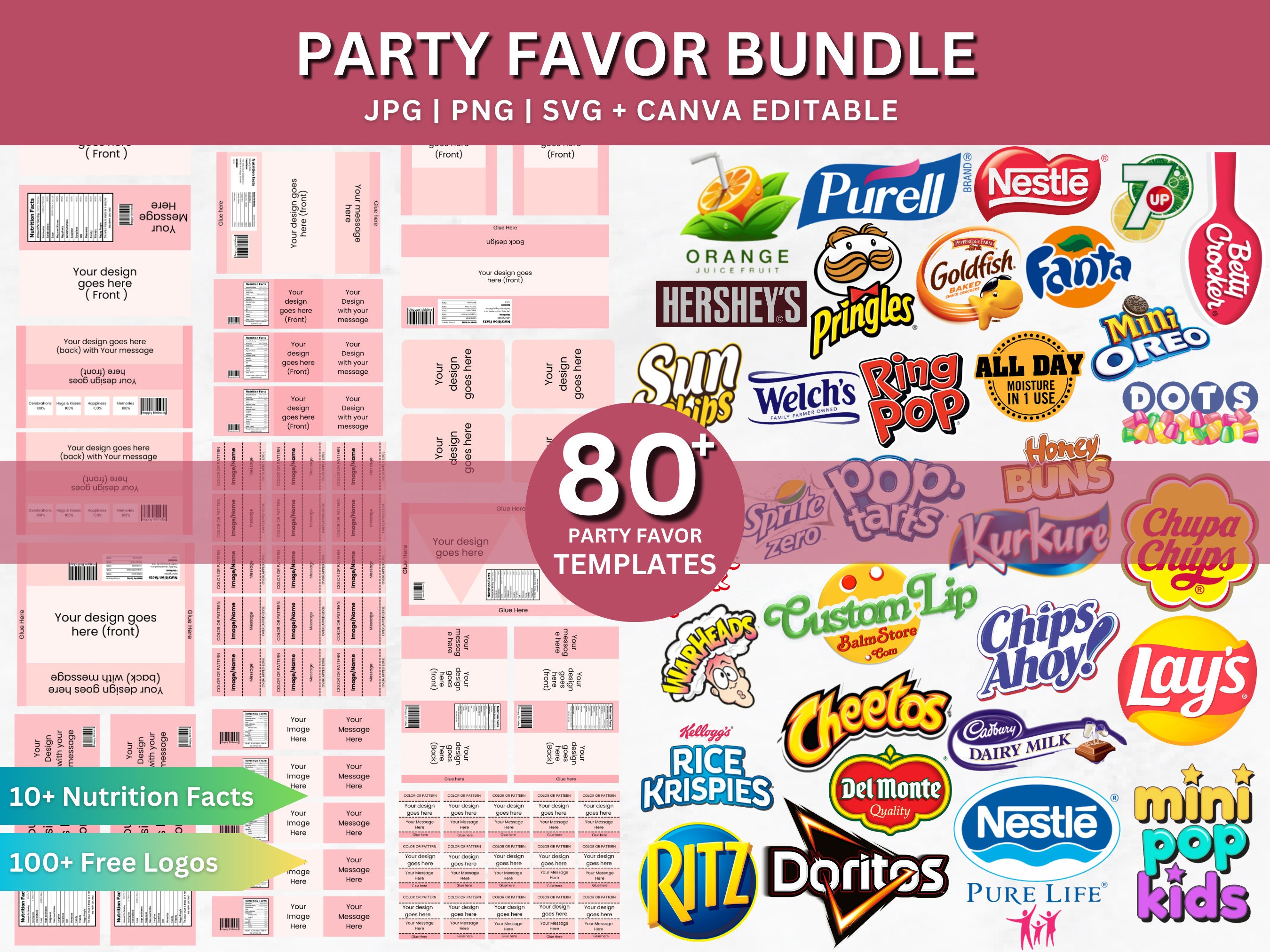 80 Party Favor Templates Party Favors Template Bundle Etsy Uk