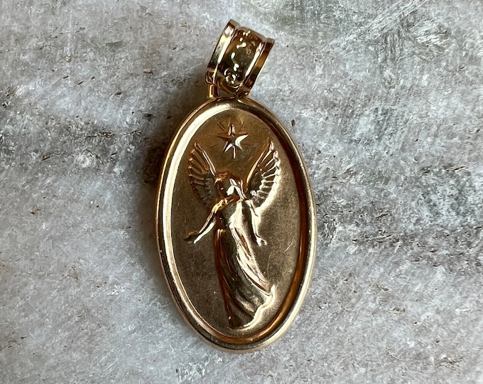 14k Gold Guardian Angel Charm, 14k Gold Angel Pendant, Angel Necklaces ...