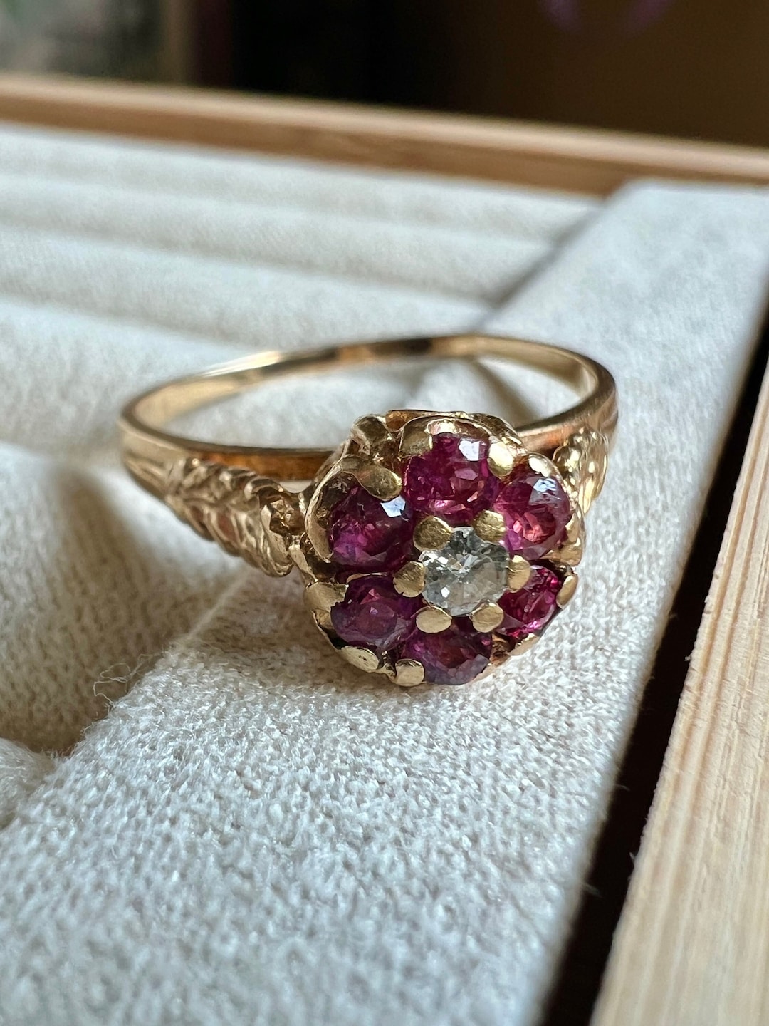 14K Diamond and Ruby Floral Ring, Vintage Diamond Ring, Vintage Ruby ...