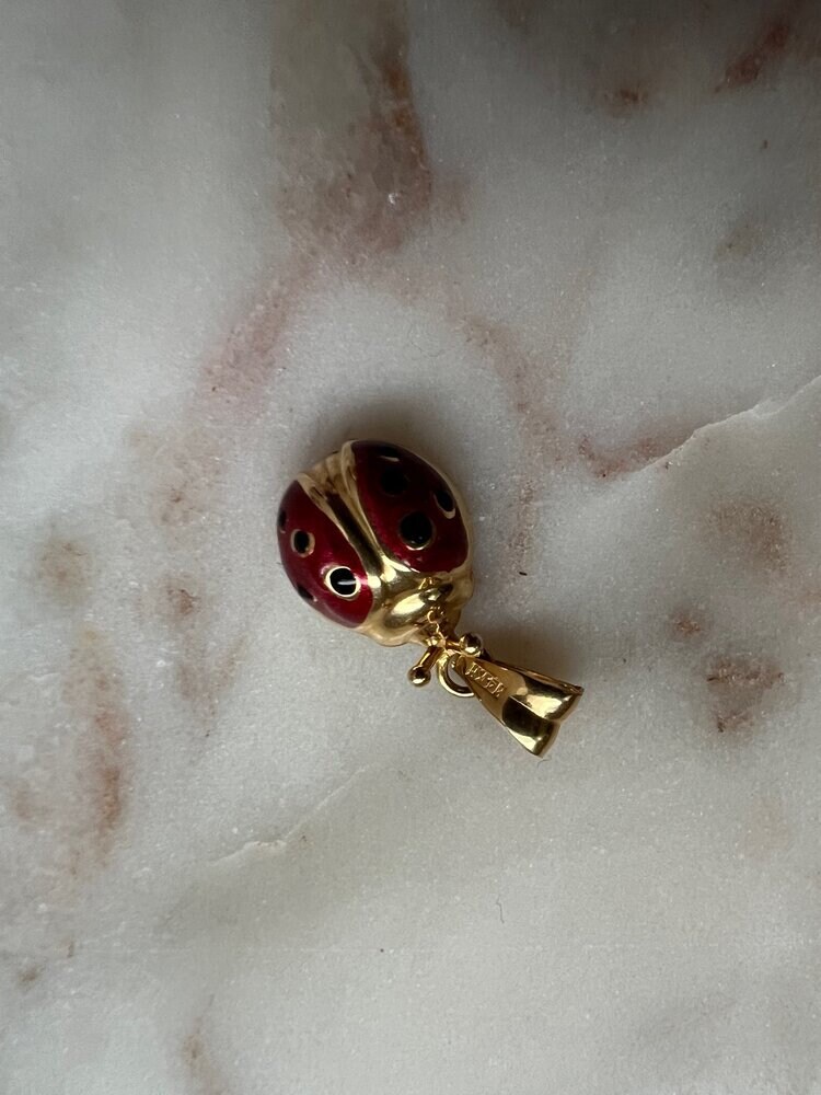 Vintage 14k Gold Enamel Ladybug Charm, Ladybug Pendant, Solid Gold ...