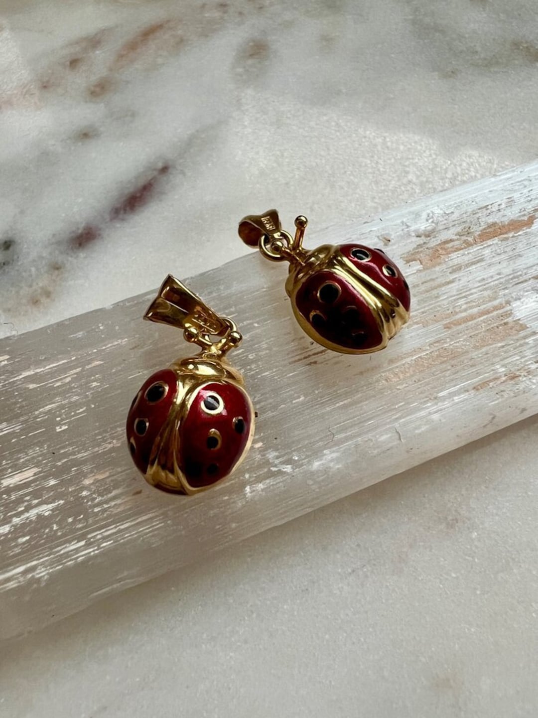 Vintage 14k Gold Enamel Ladybug Charm, Ladybug Pendant, Solid Gold ...