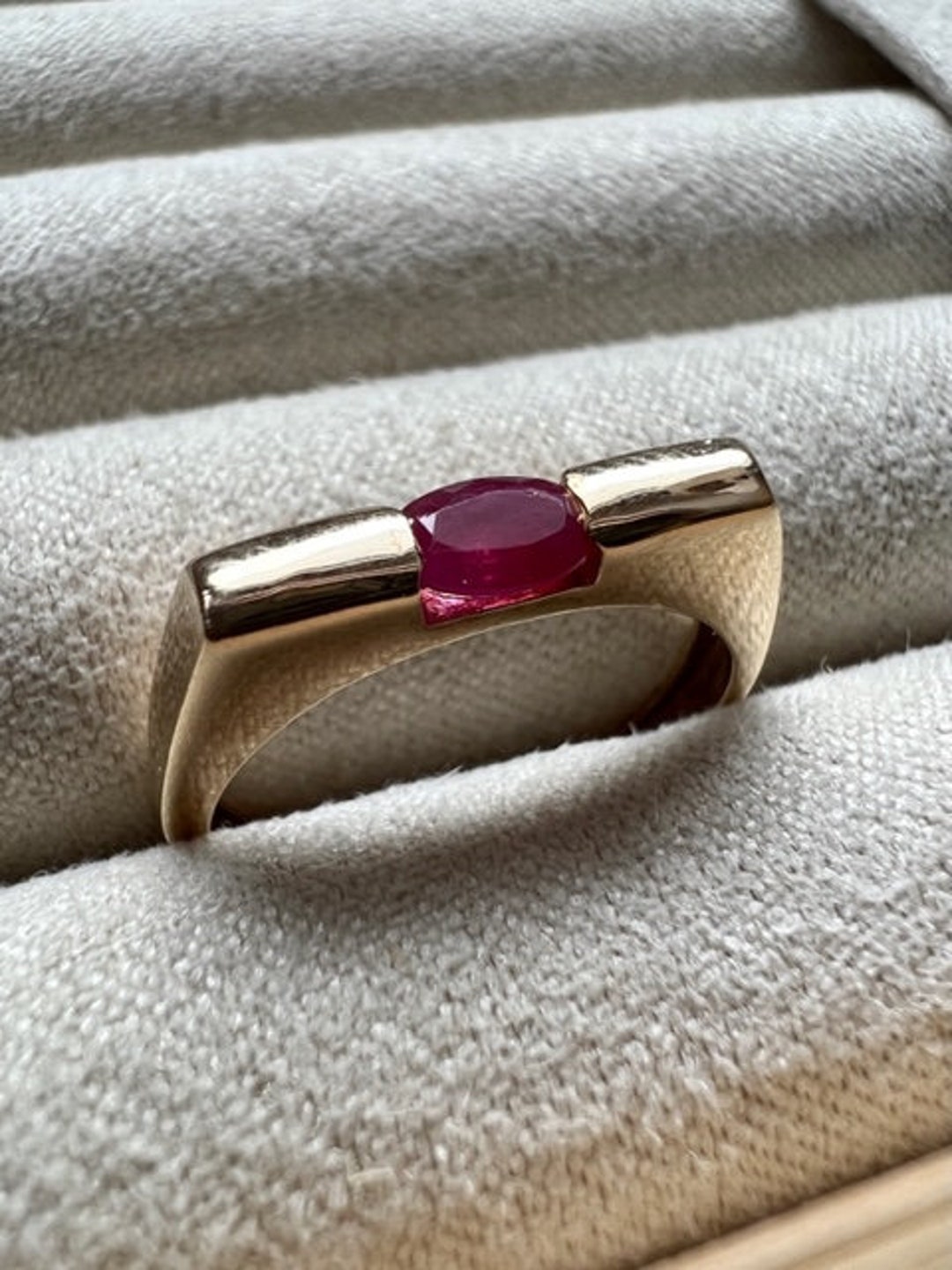 Solid 10k Gold Marquise Ruby Tension Setting Ring, Size 6, Ruby Ring ...