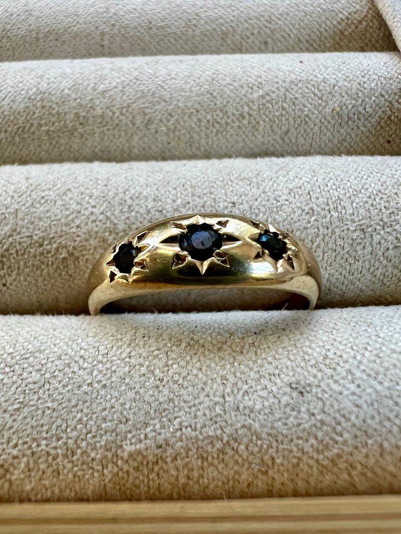 Antique 9k Gold Sapphire Star Gypsy Ring, Antique Dome Ring, Antique ...