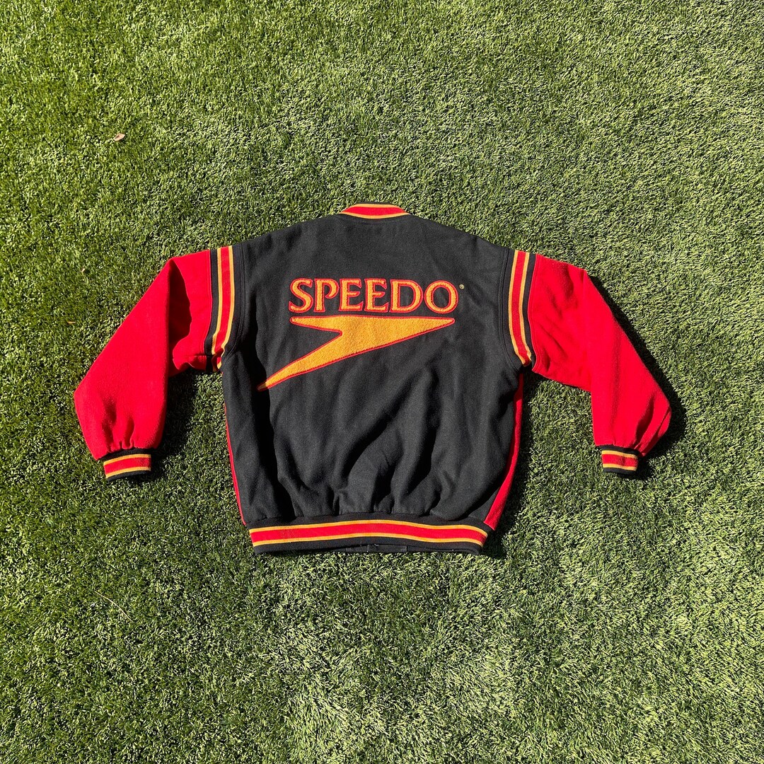 Vintage 1990s Speedo Wool Varsity Jacket Red Yellow and Black - Etsy