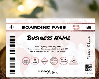Canva Editable Passport & Boarding Pass Loyalty Card | Rose Gold Beauty ...
