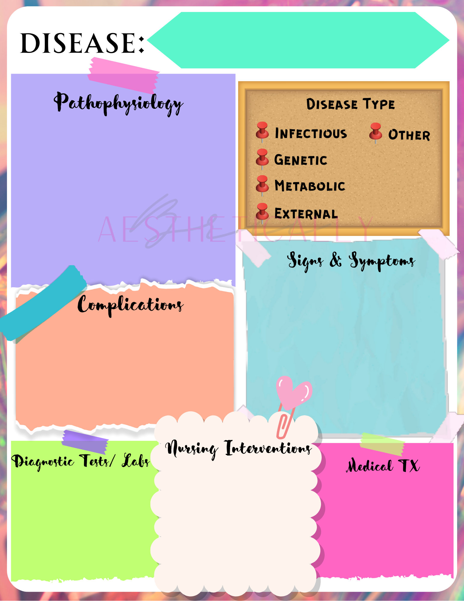 Colorful Post-it Notes Digital Nursing Student Disease Sheet Template ...