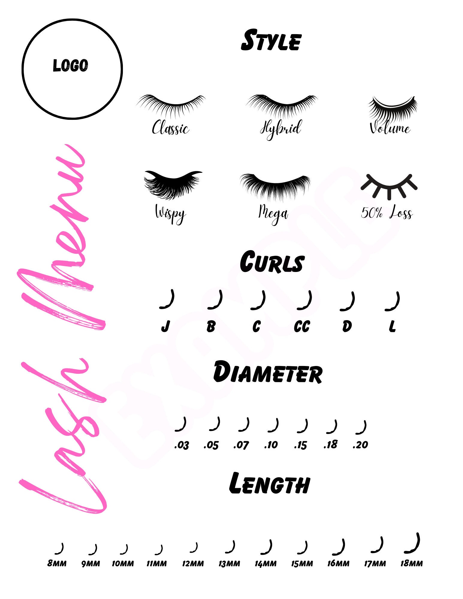 Editable, Digital & Printable Interactive Lash Menu Template ...