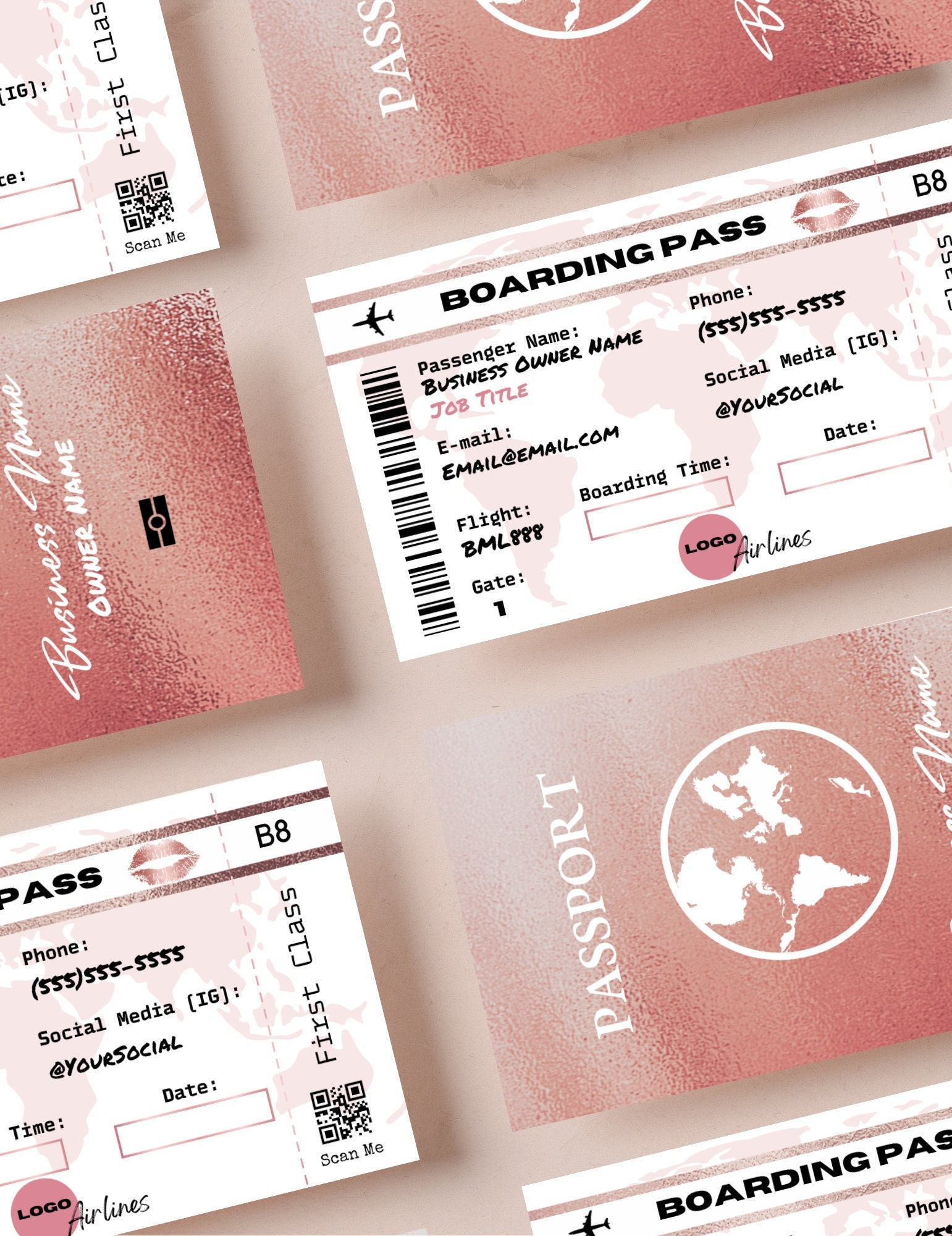 Canva Editable Passport Themed Business Card Template| Custom Template ...