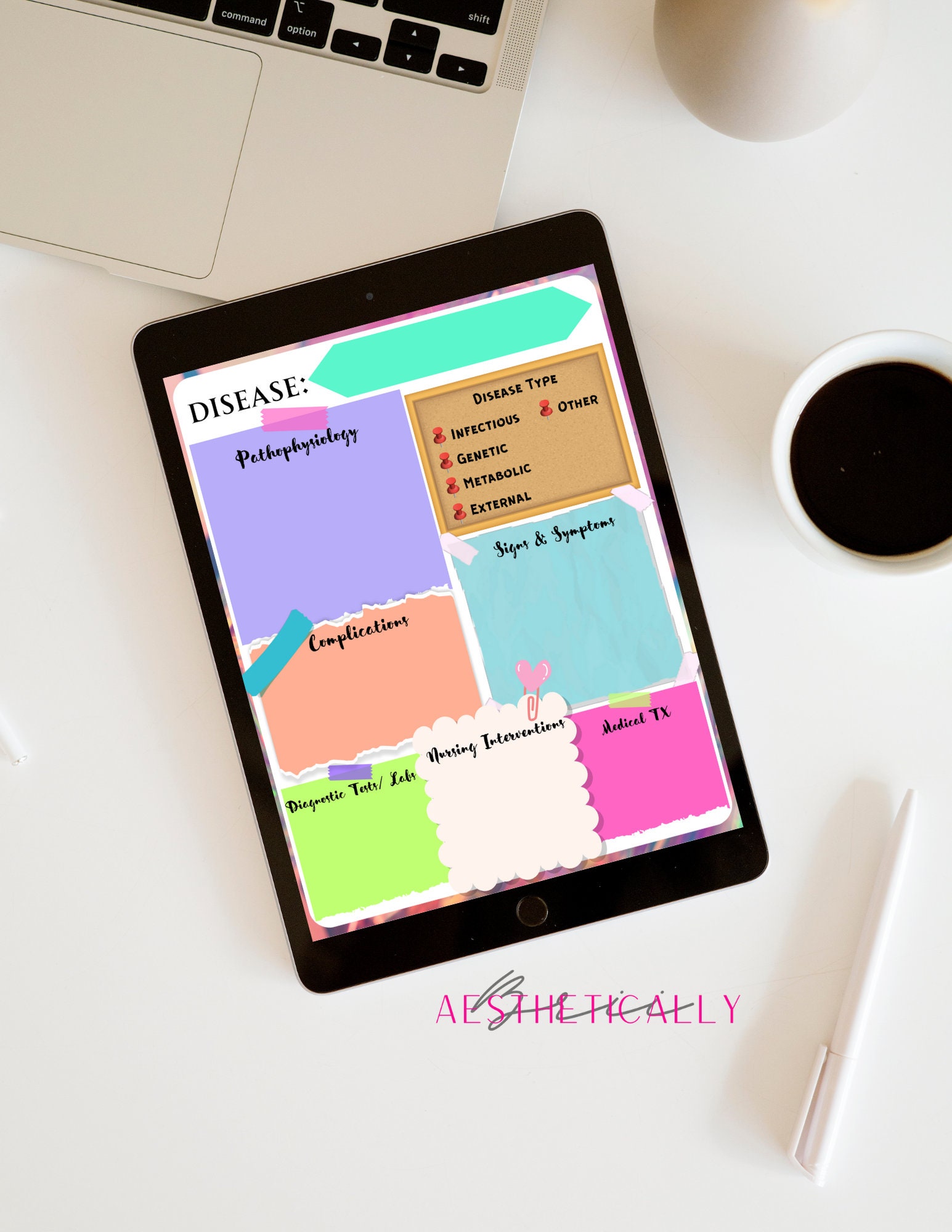 Colorful Post-it Notes Digital Nursing Student Disease Sheet Template ...