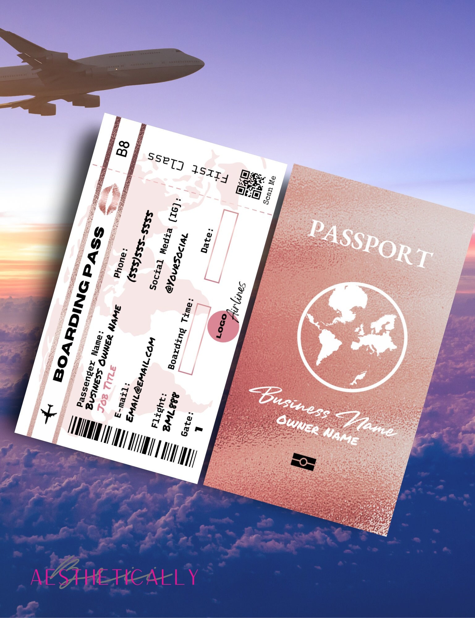 Canva Editable Passport Themed Business Card Template| Custom Template ...