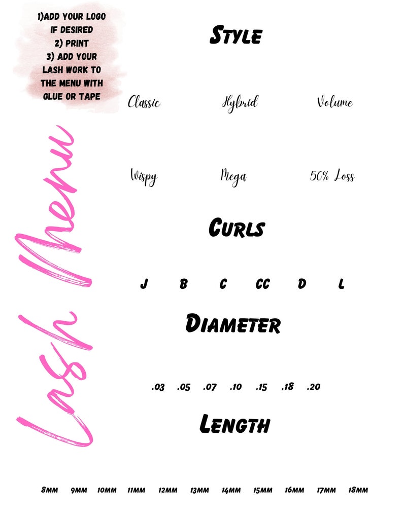 Editable, Digital & Printable Interactive Lash Menu Template | Attachable Lashes | Lash Tech ...
