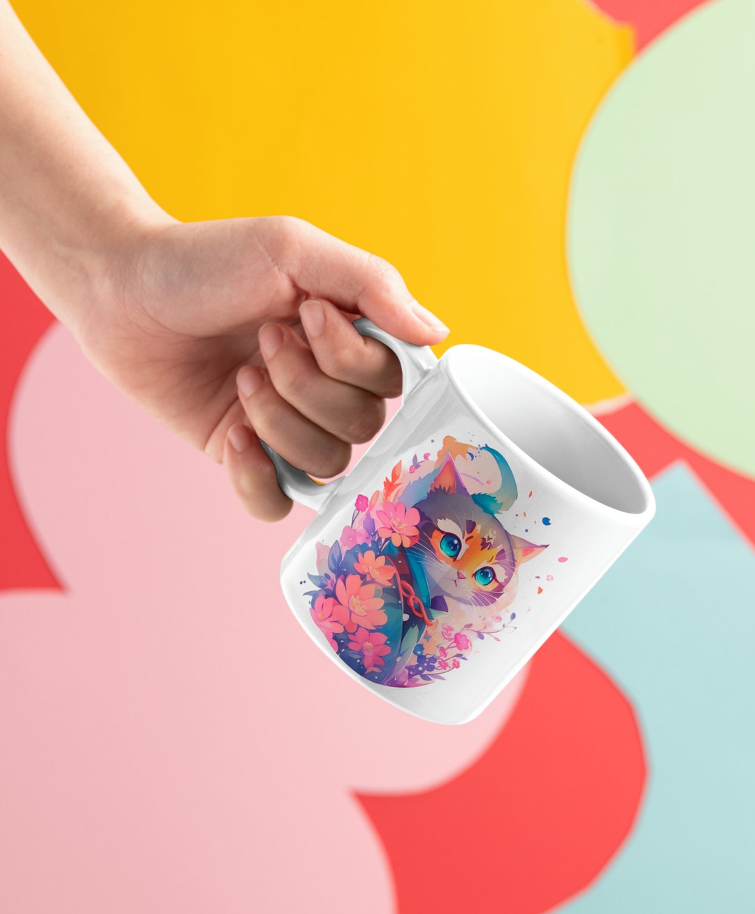 Magical Ninja Cat, Flowers Splash, Fantasy Art, Pastel Colors Mug - Etsy