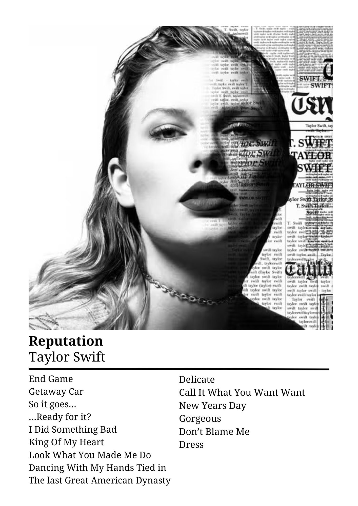 Taylor Swift Reputation Album Cover - Etsy