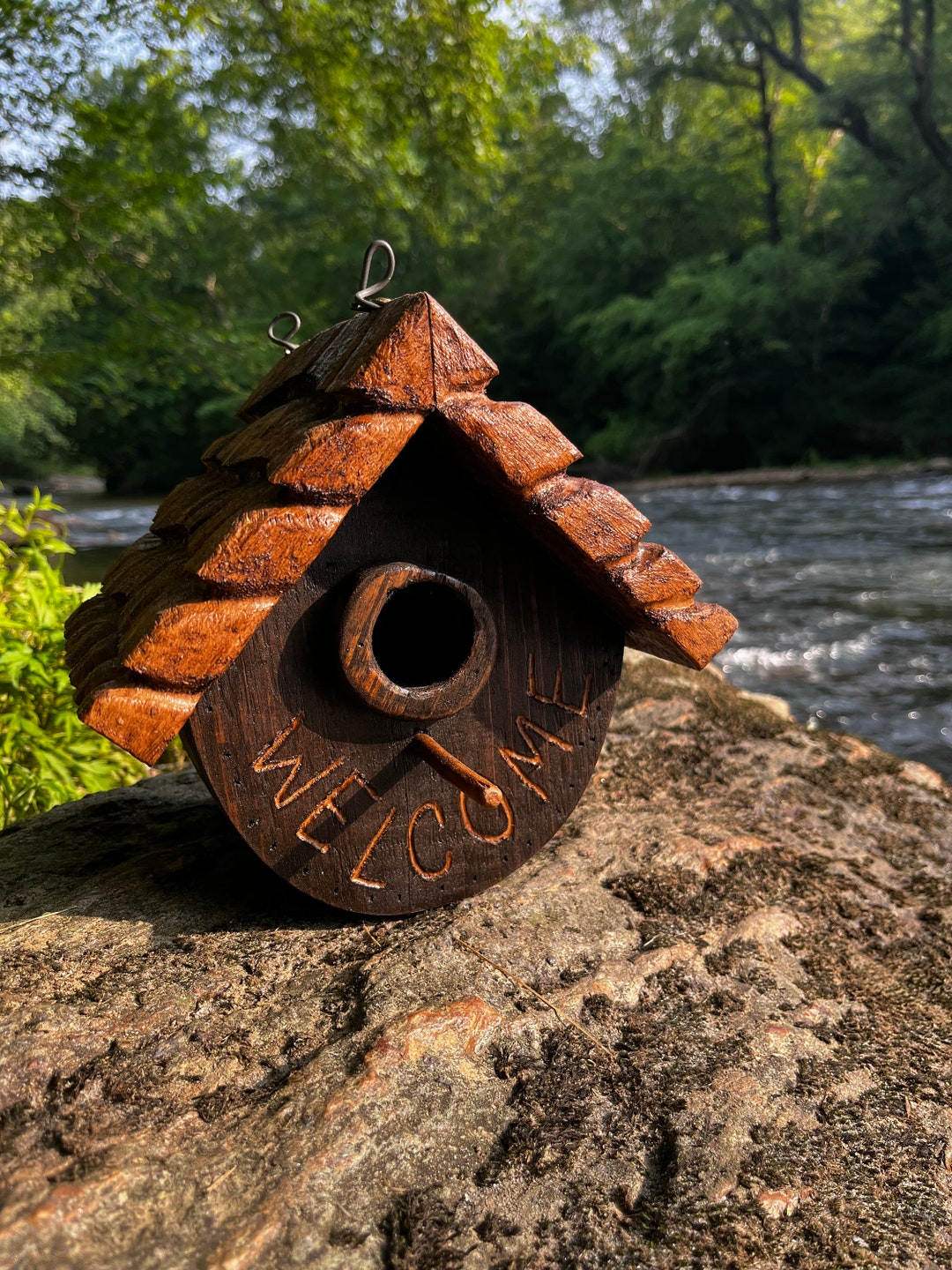 Unique Wooden Hand Carved Birdhouse Welcome Sign Birdhouse Functional ...
