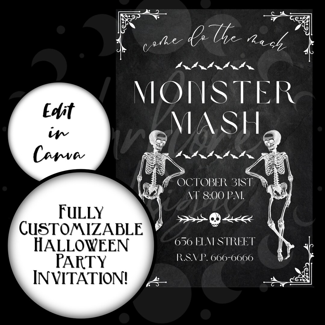 Monster Mash Invitation Template | Halloween Party Canva Template - Etsy