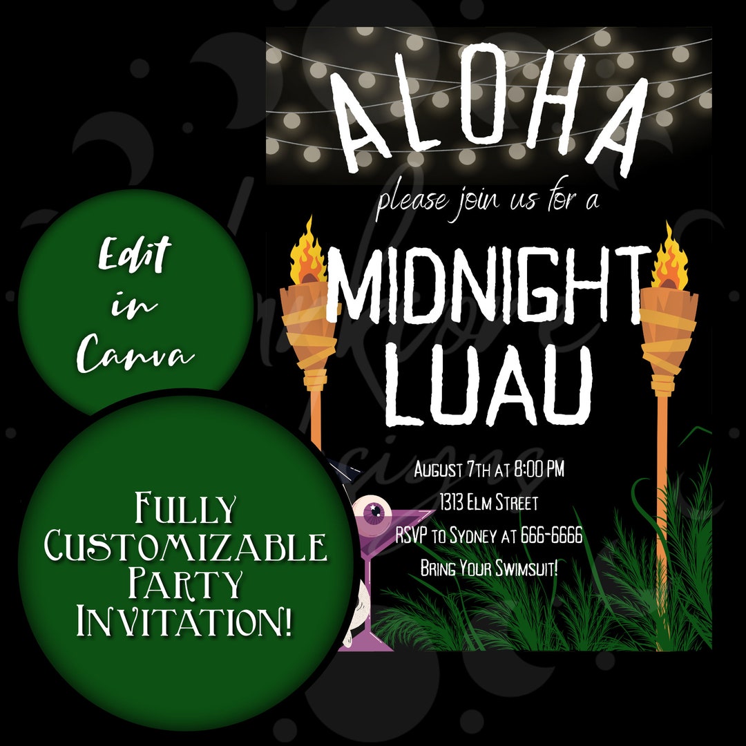 Midnight Luau Invitation | Spooky Summer | Canva Template - Etsy